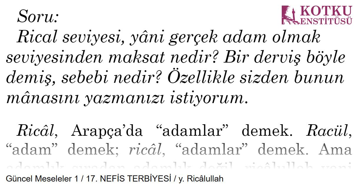 Rical seviyesi, yâni gerçek adam olmak seviyesinden maksat nedir? Bir ...